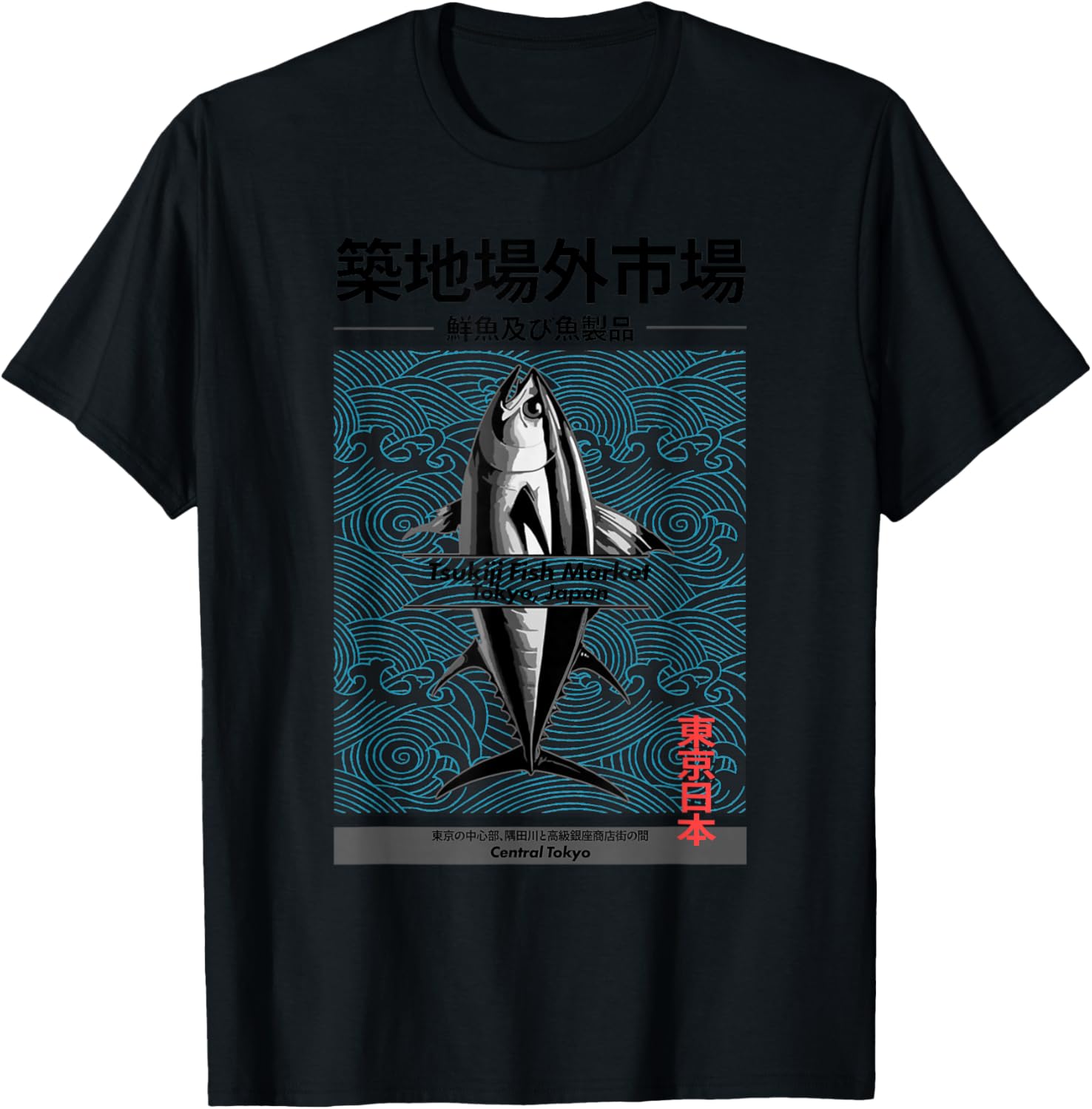 Tsukiji Fish Market Thon Tokyo – Motif Vague Japonaise T-Shirt : Amazon.fr: Mode